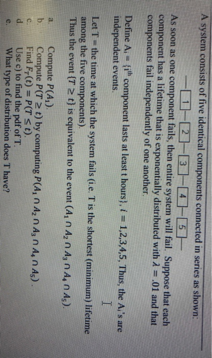 Solved A system consists of five identical components | Chegg.com