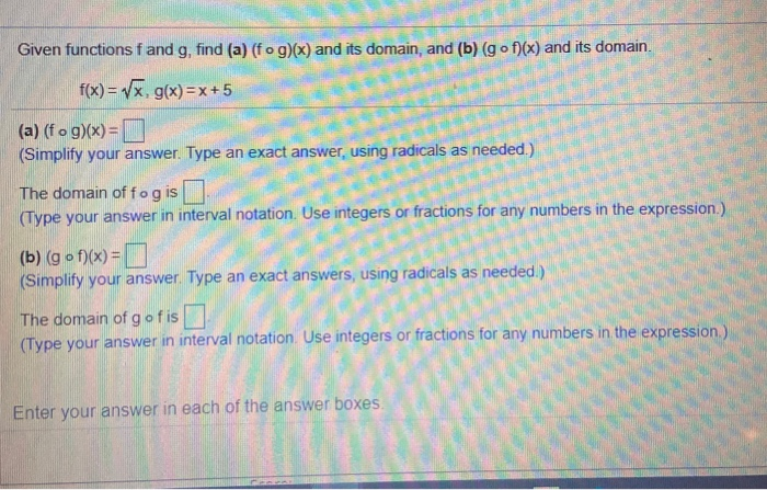 Solved Given Functions Fand G Find A Fog X And Its