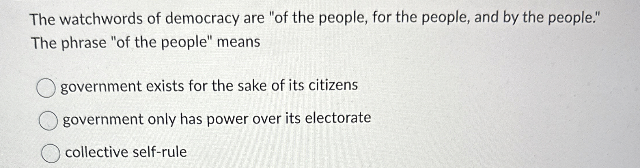 Solved The watchwords of democracy are "of the people, for | Chegg.com