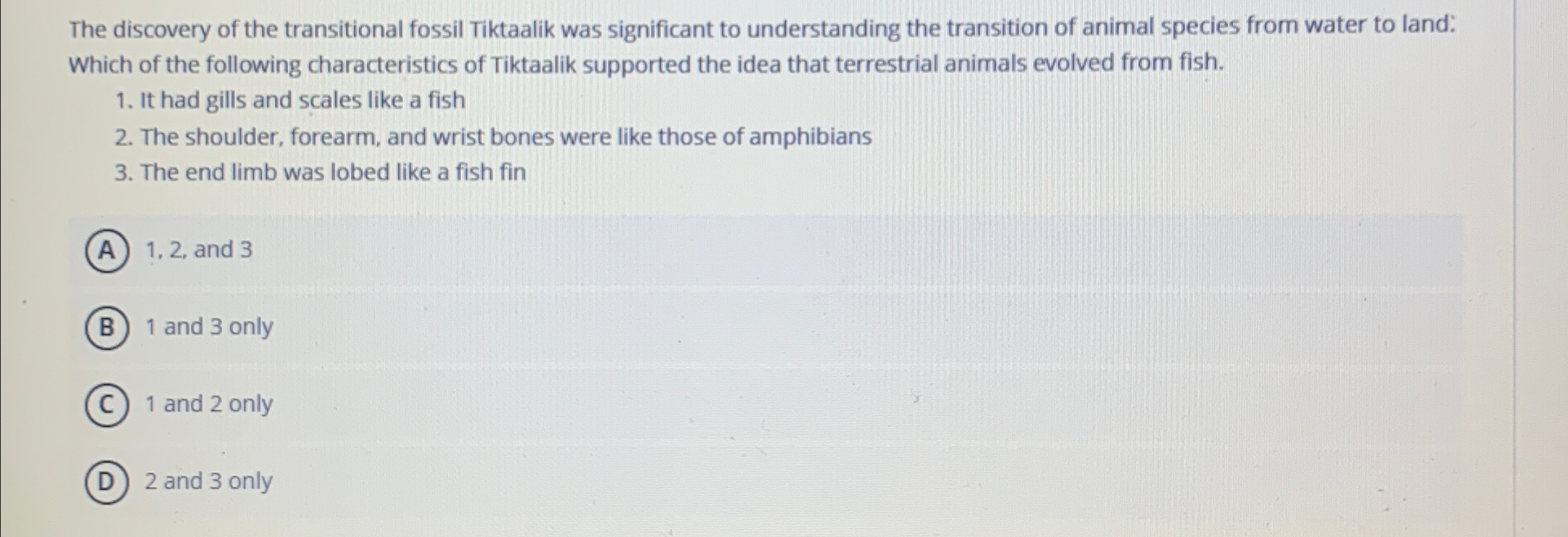 Solved The discovery of the transitional fossil Tiktaalik | Chegg.com