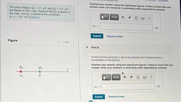 Solved Two point charges, Q1=3.1μC and Q2=−2.2μC, are placed | Chegg.com
