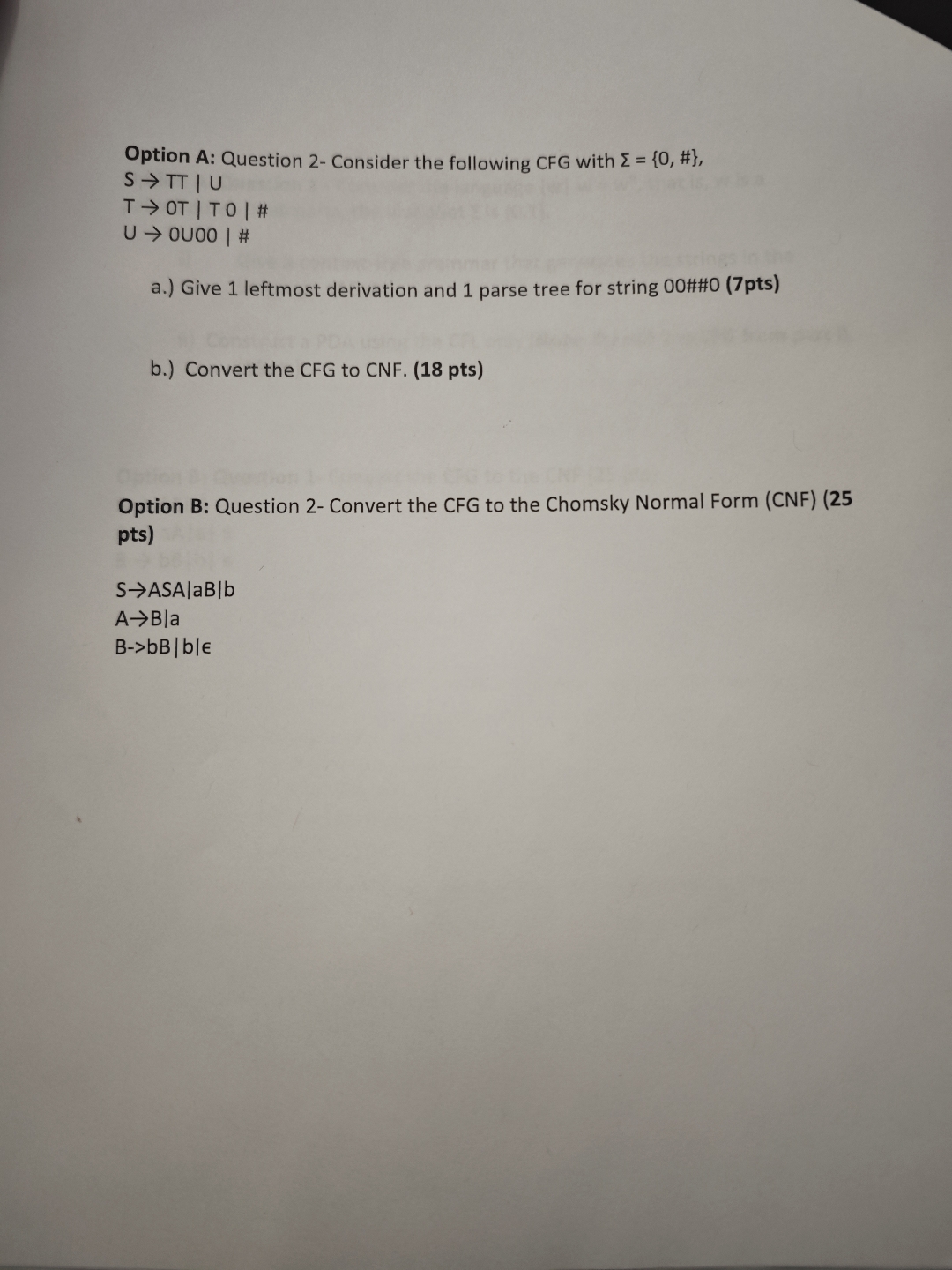 Solved Option A: Question 2- ﻿Consider the following CFG | Chegg.com
