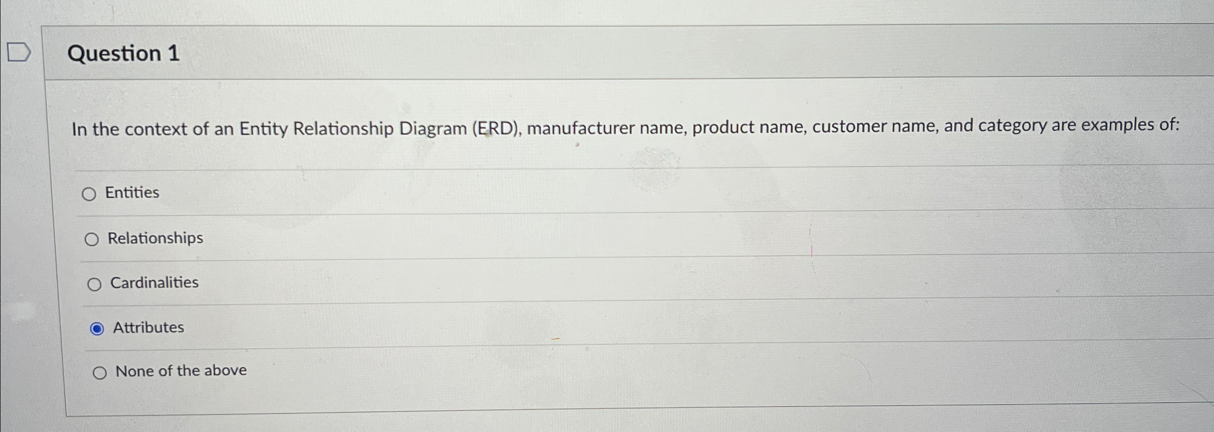 Solved Question 1In the context of an Entity Relationship | Chegg.com