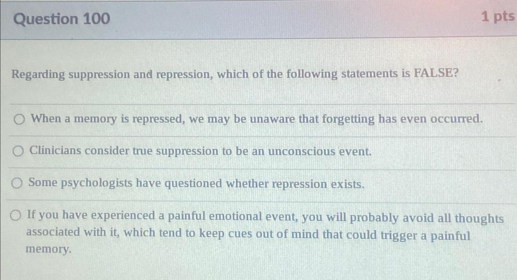 Solved Question 100Regarding suppression and repression, | Chegg.com