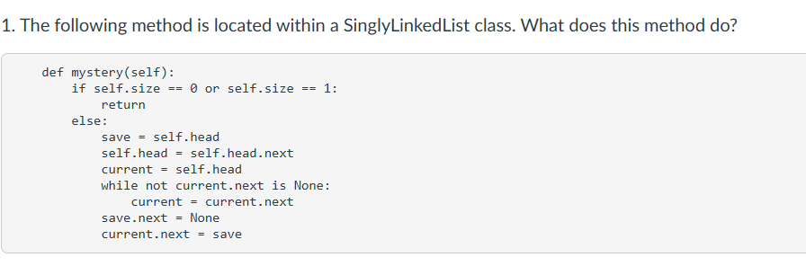 Solved 1. ﻿The following method is located within a | Chegg.com