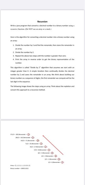 Solved Recursion Write A Java Program That Conwerts A