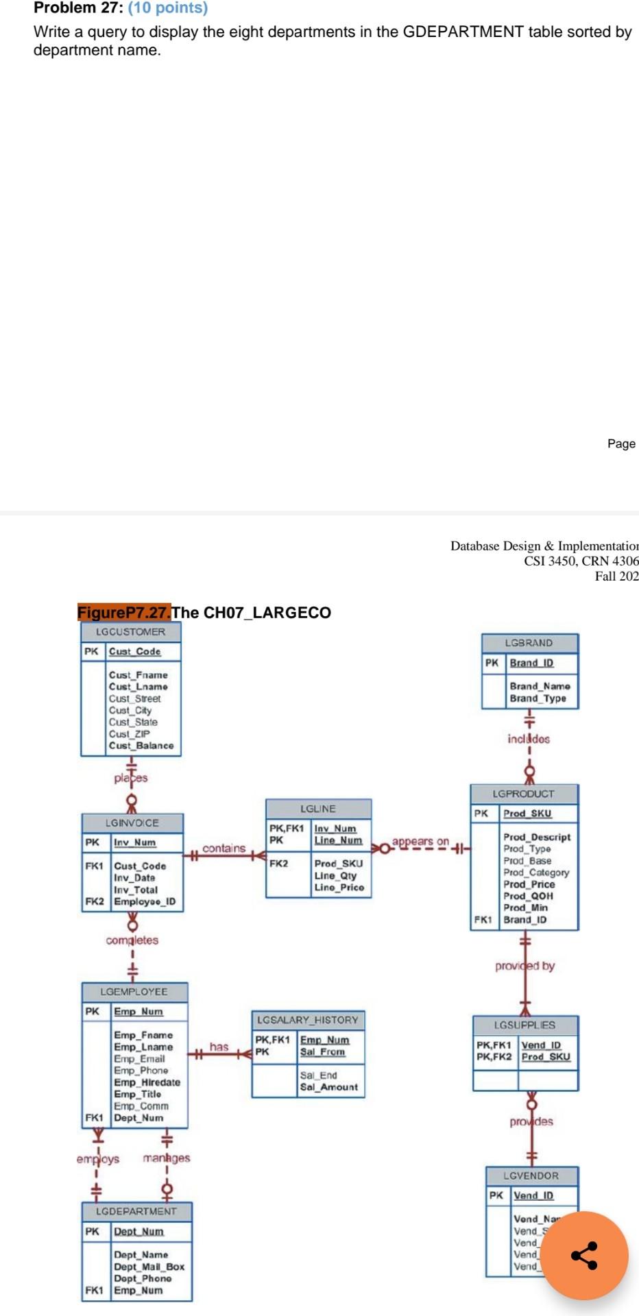 Solved page 332- Problems 27-33: The Ch07_LargeCo database | Chegg.com