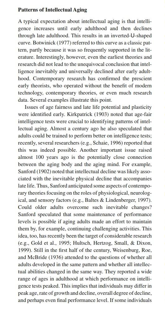 Solved Patterns of Intellectual Aging A typical expectation | Chegg.com