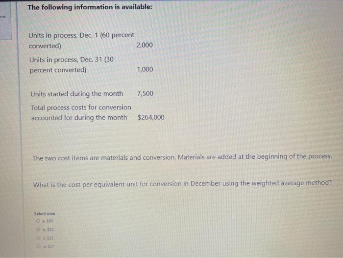 Solved The following information is available: Units in | Chegg.com