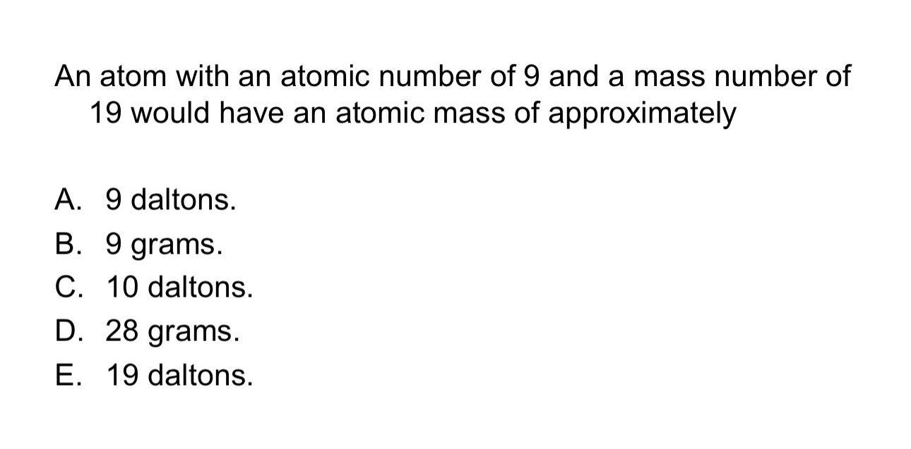 Solved An atom with an atomic number of 9 ﻿and a mass number | Chegg.com
