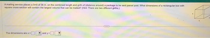 Solved Amaling service places a limit of 36 in. on the | Chegg.com