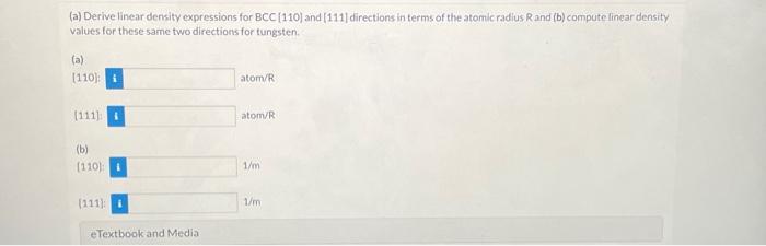 Solved (a) Derive linear density expressions for BCC[110] | Chegg.com