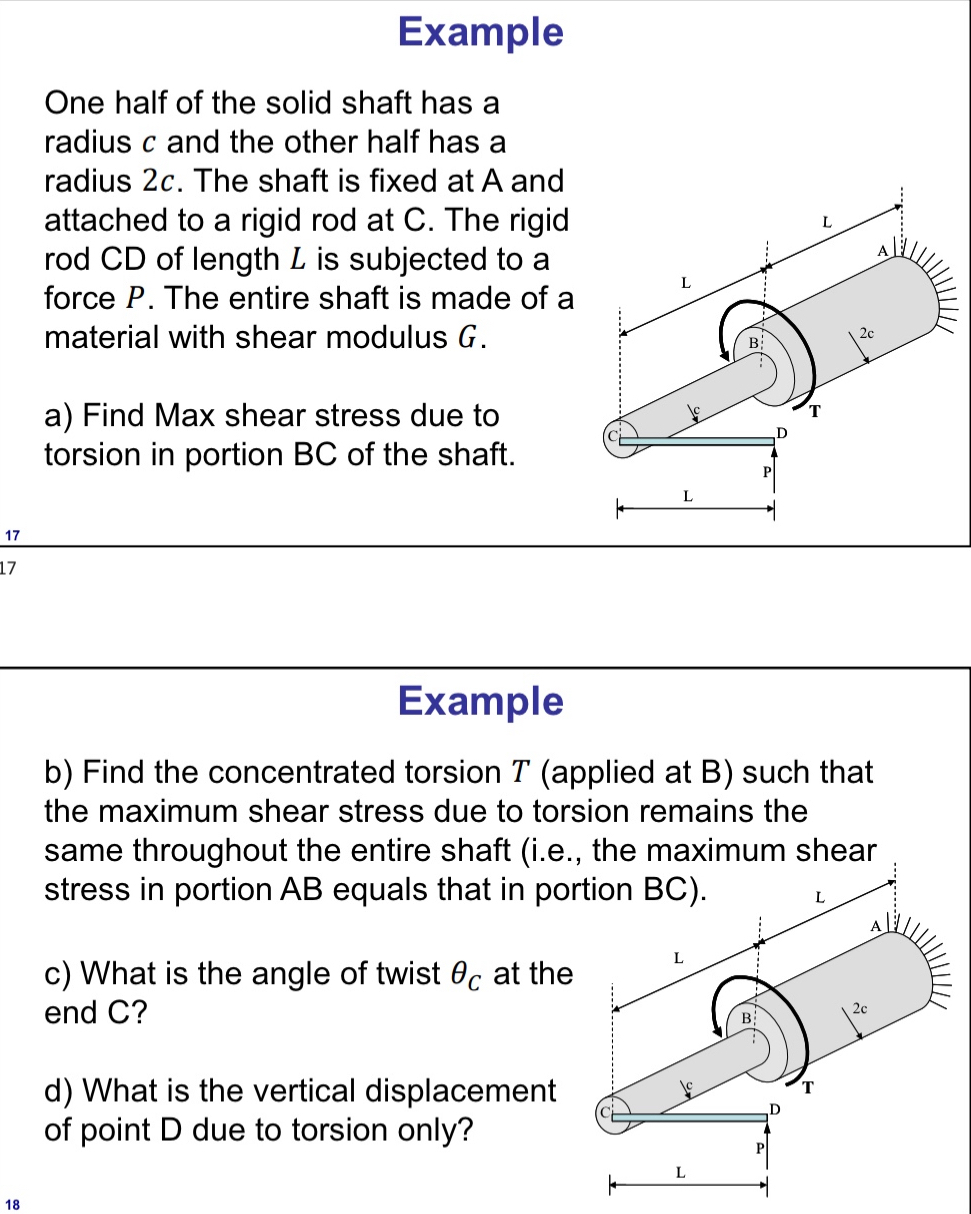 Solved ExampleOne half of the solid shaft has a radius c | Chegg.com