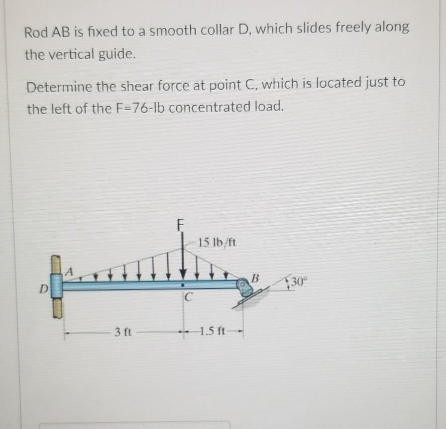 Solved Rod AB is fixed to a smooth collar D, which slides | Chegg.com