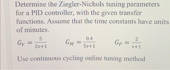 Solved Determine the Ziegler-Nichols tuning parameters for a | Chegg.com