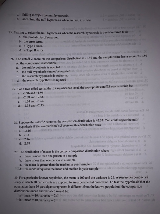 Solved c. failing to reject the null hypothesis. d. | Chegg.com