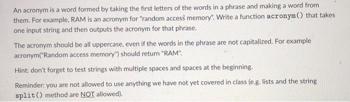 Solved An acronym is a word formed by taking the first | Chegg.com