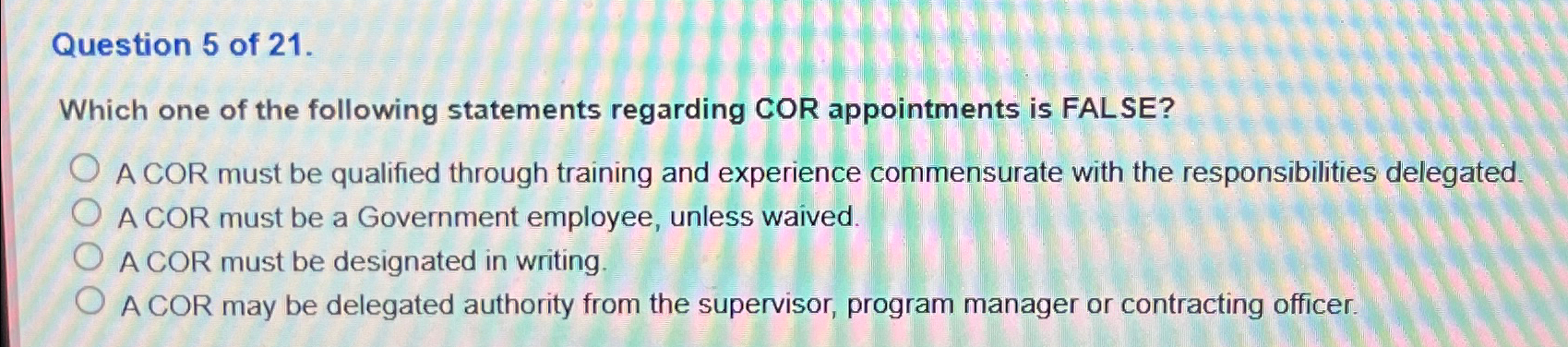 Solved Question 5 ﻿of 21.Which one of the following | Chegg.com