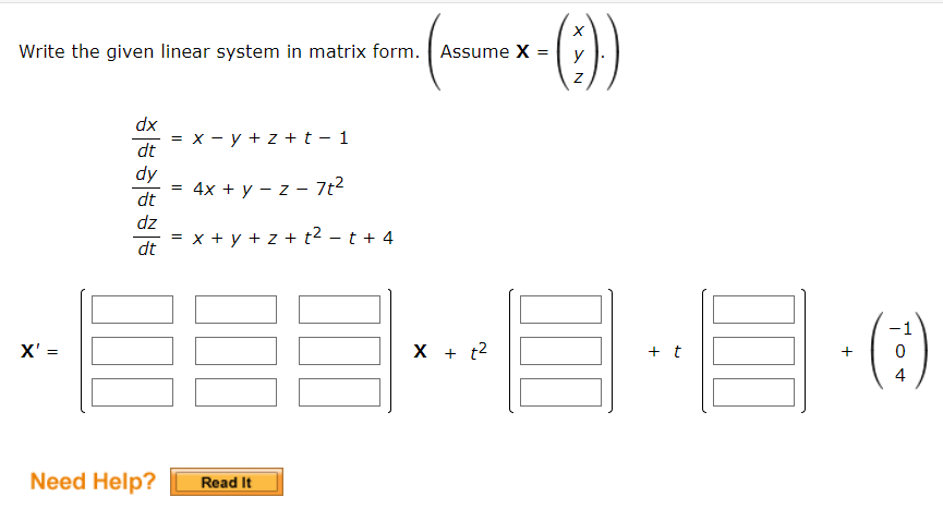Solved Write the given linear system in matrix form. Assume | Chegg.com