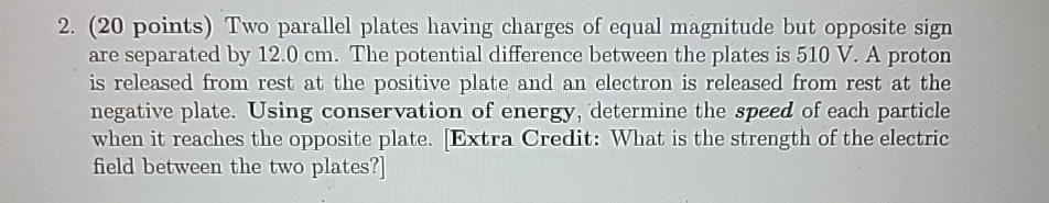 Solved (20 ﻿points) ﻿Two parallel plates having charges of | Chegg.com
