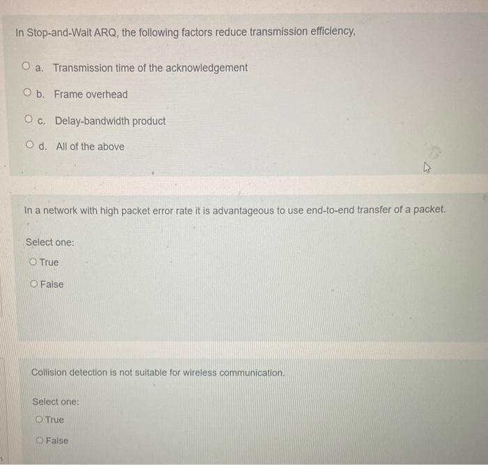 Solved In Stop-and-Wait ARQ, the following factors reduce | Chegg.com
