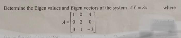 Solved Determine the Eigen values and Eigen vectors of the | Chegg.com