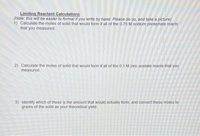 Solved Limiting Reactant Calculations (Note: this will be | Chegg.com