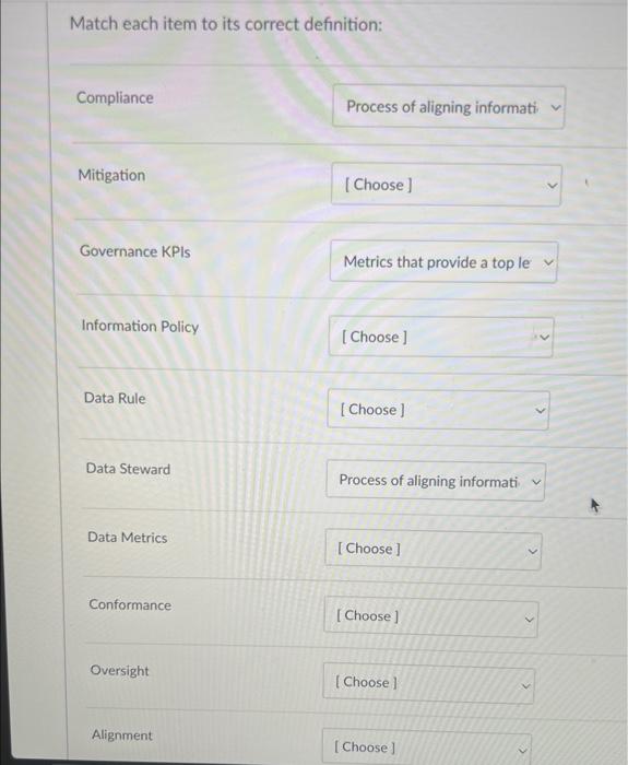Solved Match each item to its correct definition: Compliance | Chegg.com