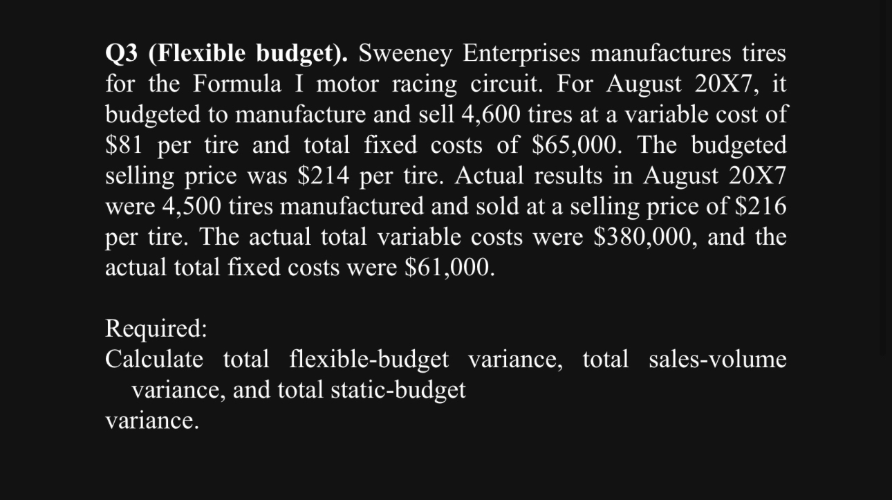 Solved Q3 (Flexible budget). ﻿Sweeney Enterprises | Chegg.com
