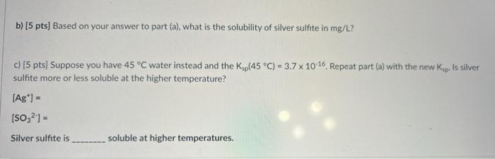 Solved Ksp, solubility and equilibrium The solubility | Chegg.com
