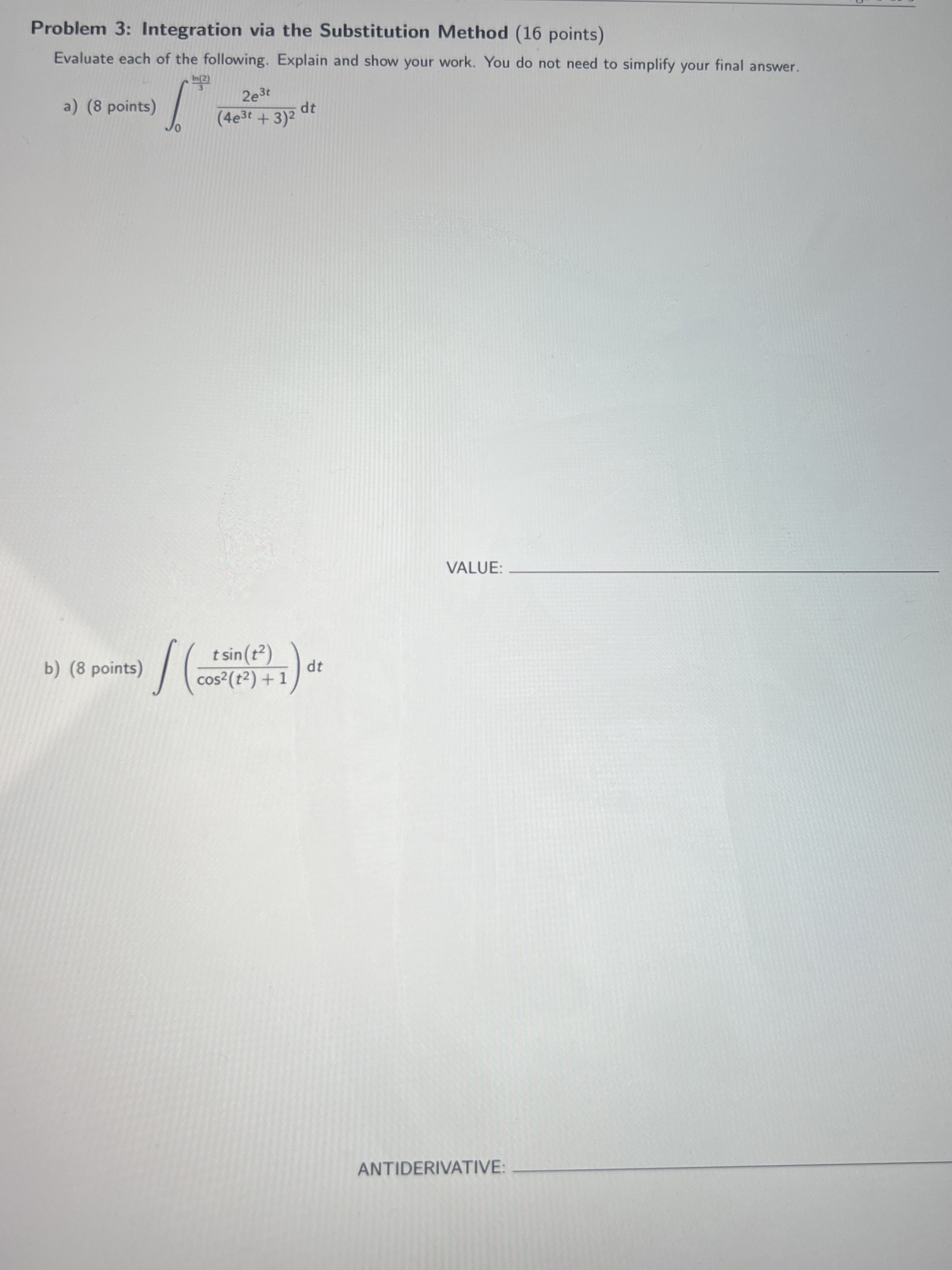 Problem 3: Integration via the Substitution Method | Chegg.com