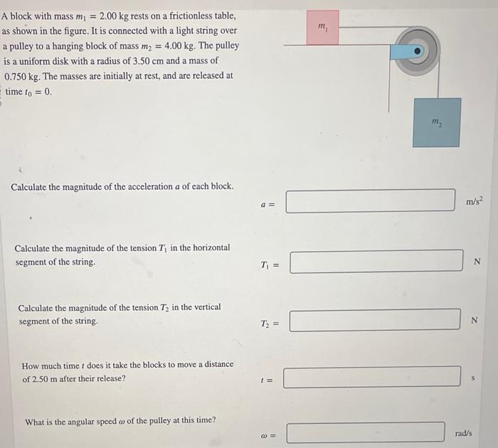 Solved A block with mass m1=2.00 kg rests on a frictionless | Chegg.com