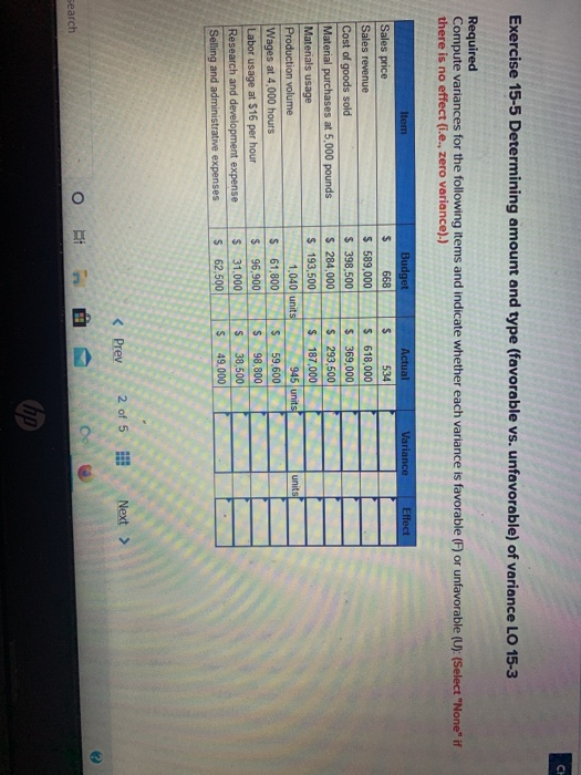 Solved Exercise 15-5 Determining amount and type (favorable | Chegg.com