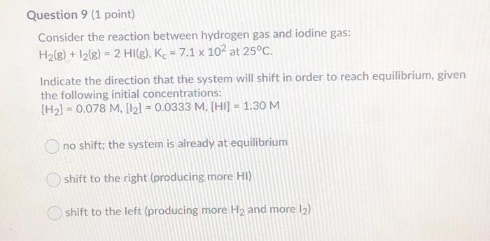 Solved Question 9 (1 point) Consider the reaction between | Chegg.com