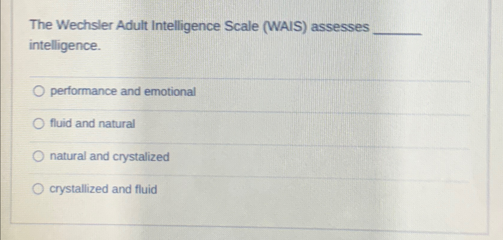 Solved The Wechsler Adult Intelligence Scale (WAIS) | Chegg.com