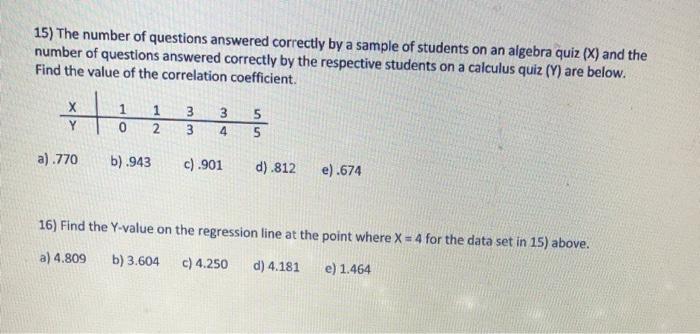 Solved 15) The number of questions answered correctly by a | Chegg.com