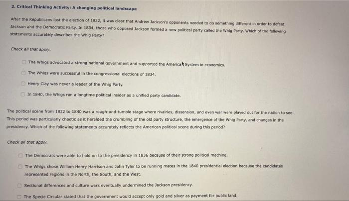 2. Critical Thinking Activity: A changing political | Chegg.com