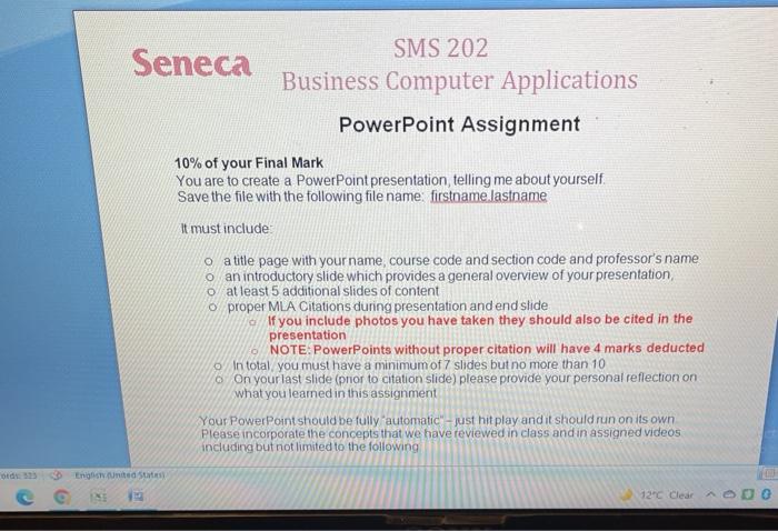 Solved Seneca SMS 202 Business Computer Applications | Chegg.com