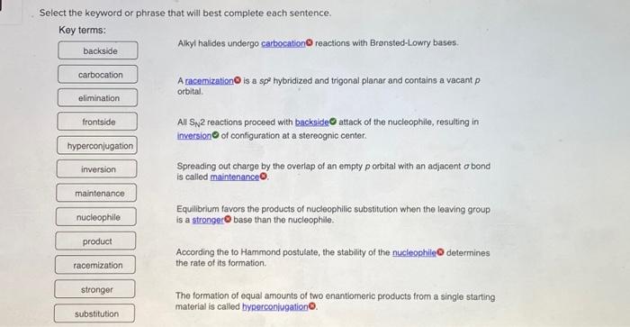 Solved Select the keyword or phrase that will best complete | Chegg.com