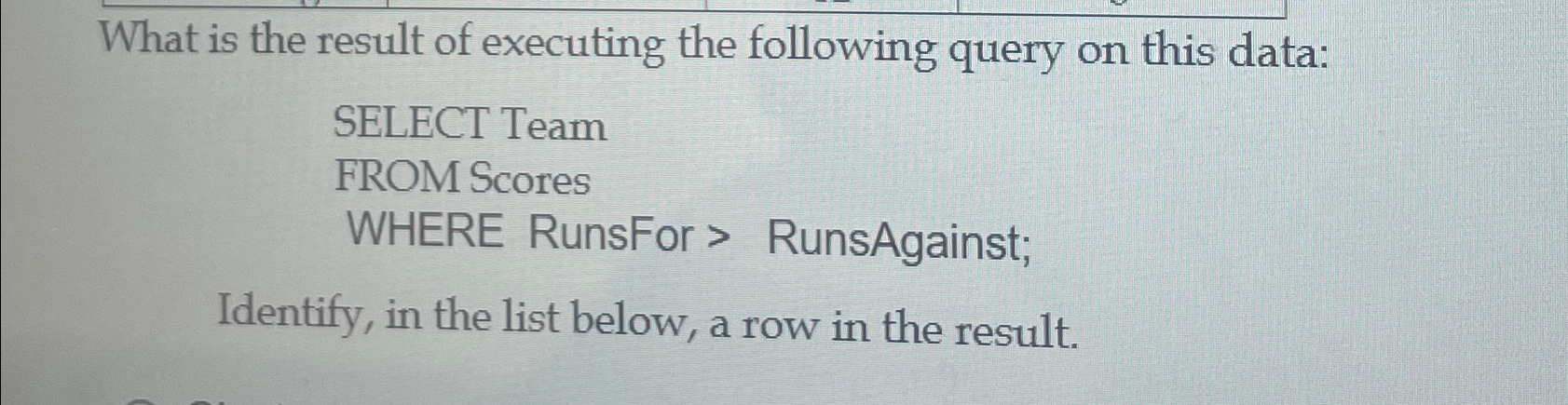 Solved What is the result of executing the following query | Chegg.com