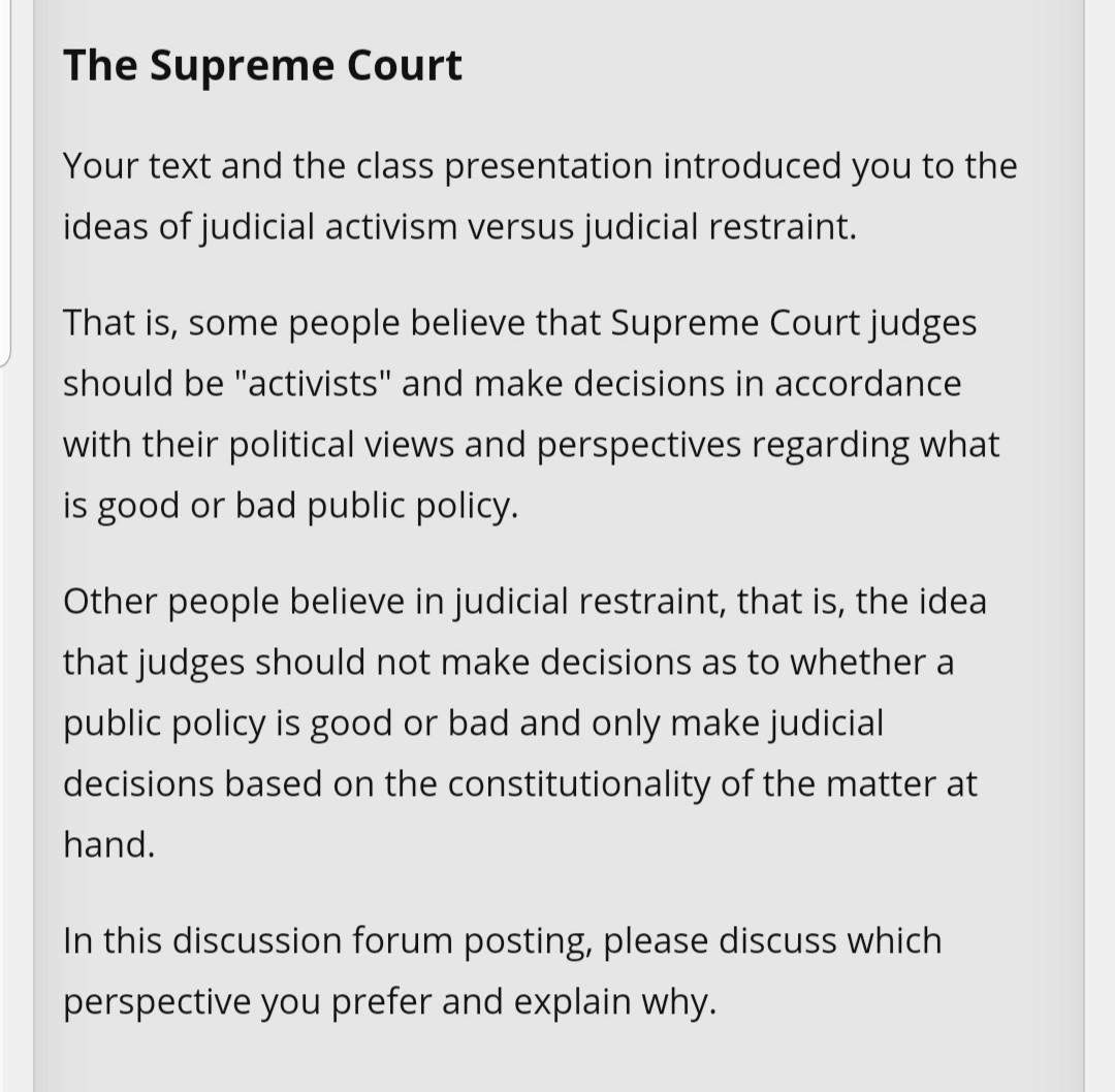 Solved The Supreme Court Your text and the class | Chegg.com
