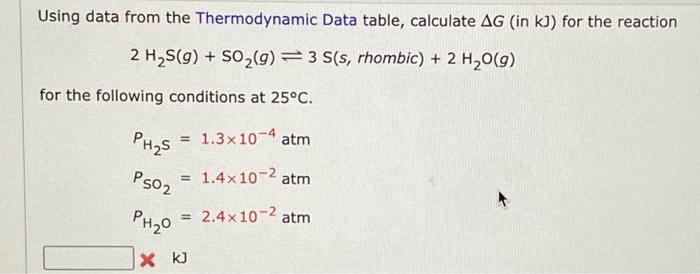 Solved Using data from the Thermodynamic Data table, | Chegg.com