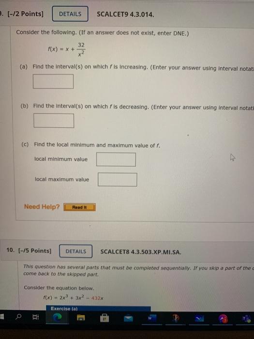 Solved 9. [-12 Points] DETAILS SCALCET9 4.3.014. Consider | Chegg.com