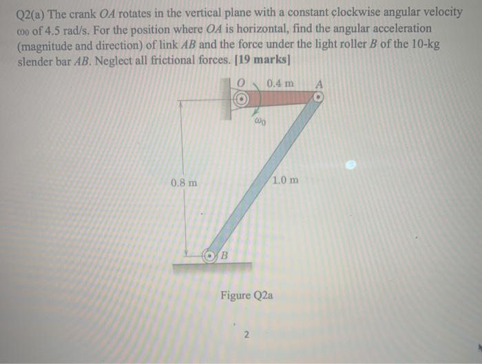 Solved Q2(a) The crank OA rotates in the vertical plane with | Chegg.com