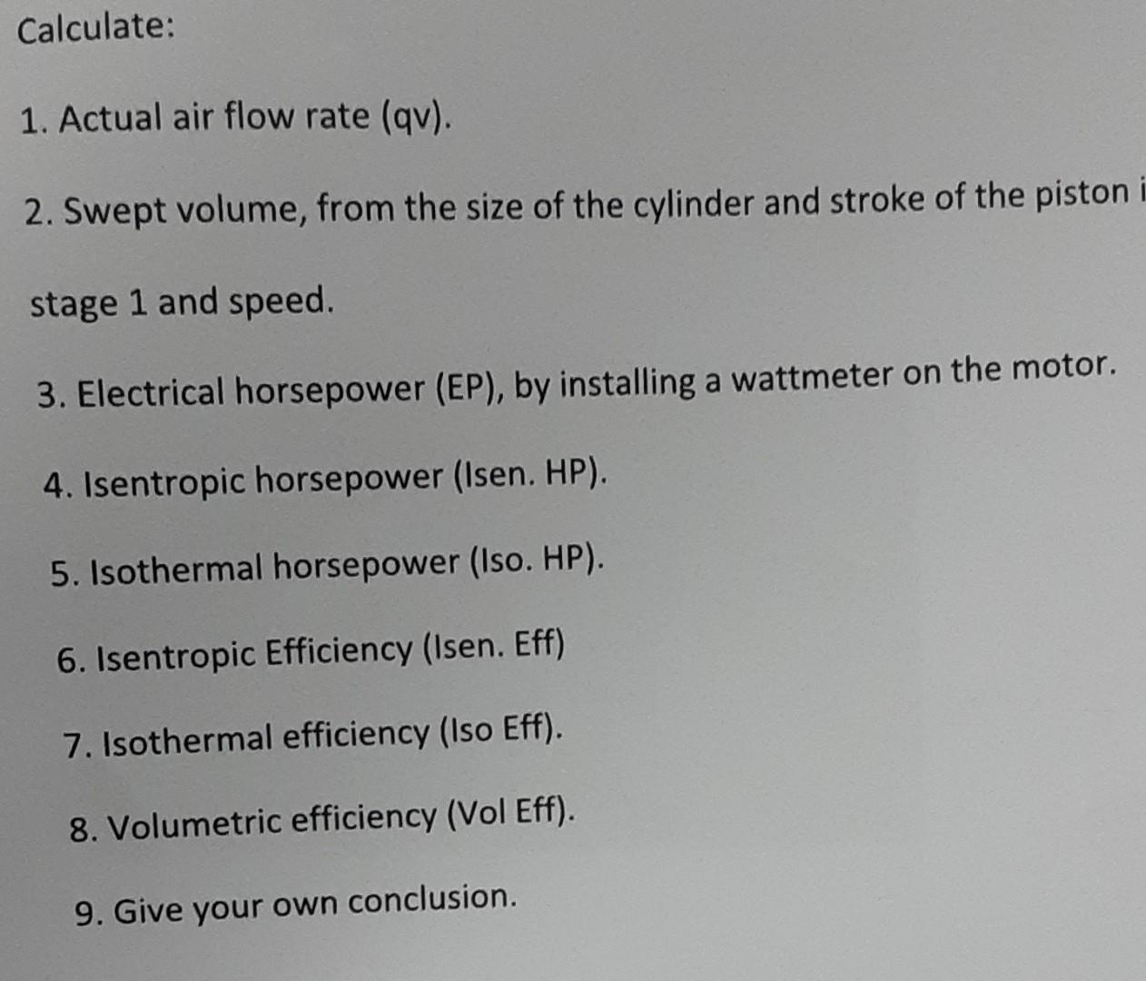 1. Actual air flow rate (qv). 2. Swept volume, from | Chegg.com