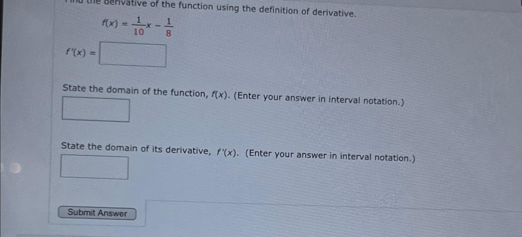 Solved derivative of the function using the definition of | Chegg.com