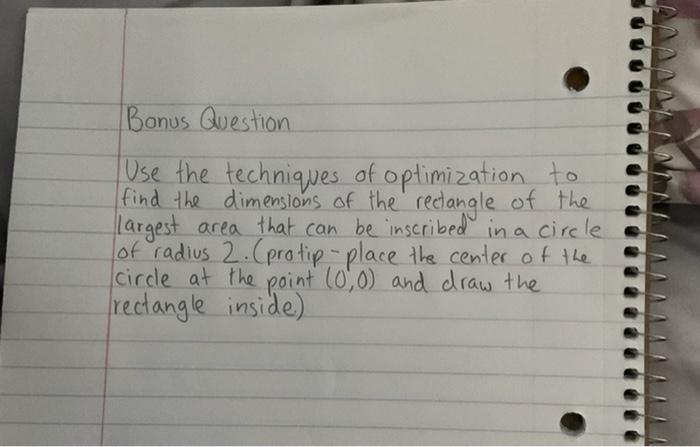Solved Bonus Question Use the techniques of optimization to | Chegg.com