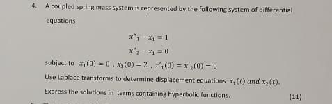 Solved A coupled spring mass system is represented by the | Chegg.com