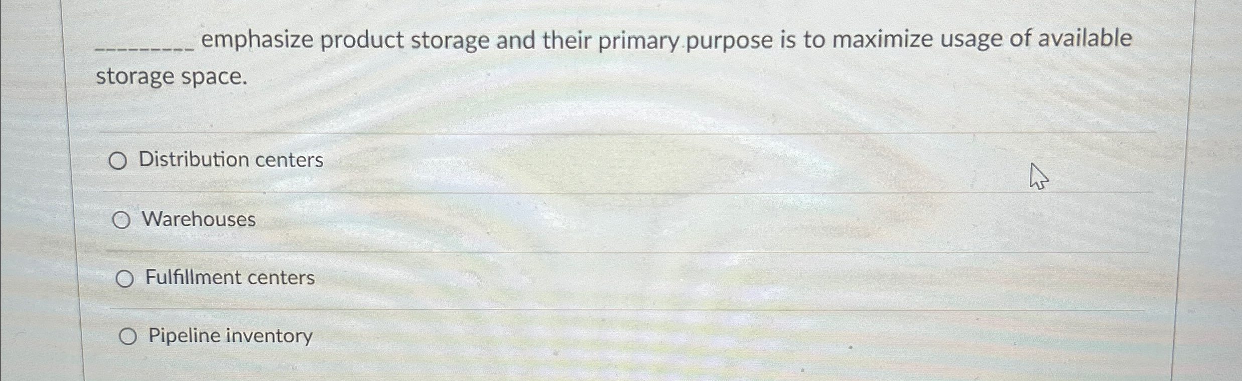 Solved emphasize product storage and their primary purpose | Chegg.com