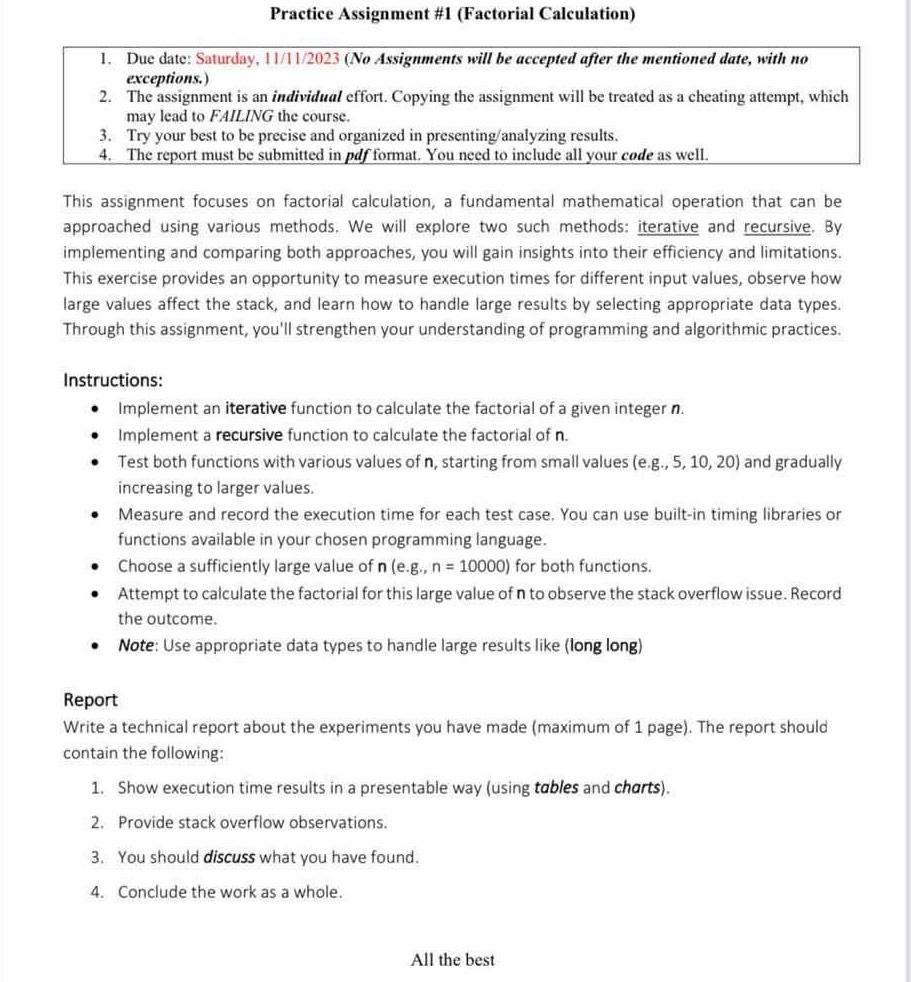 Solved Practice Assignment #1 (Factorial Calculation)Due | Chegg.com